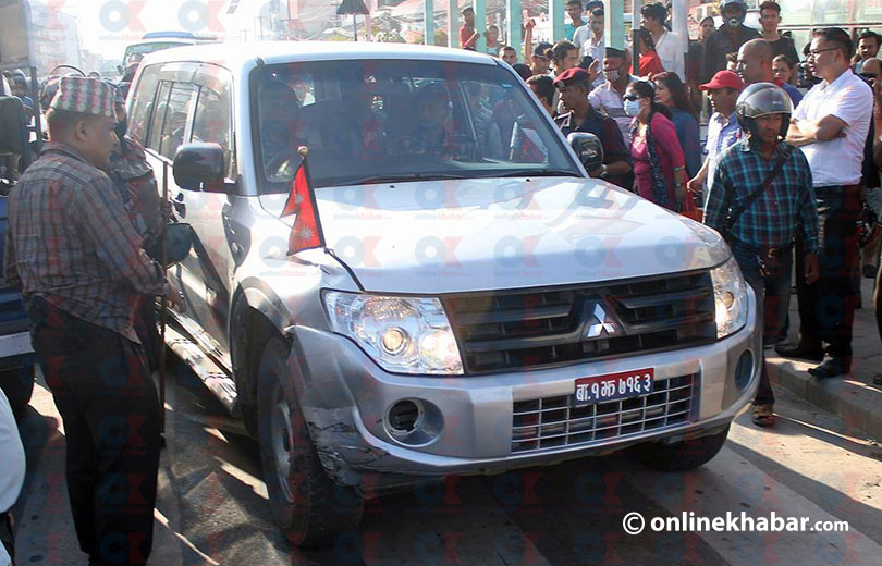 Minister's car hits motorcycle in Kathmandu, two injured - OnlineKhabar English News