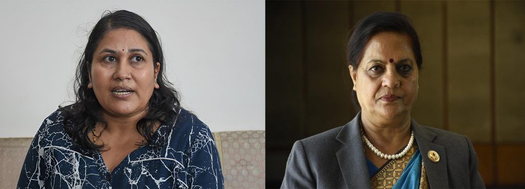 Pushpa Bhusal of Nepali Congress and Bidya Bhattarai of UML fighting ...