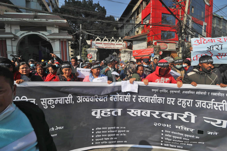 Landless squatters gherao Kathmandu city office to protest eviction ...